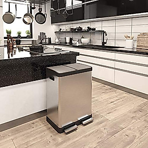 iTouchless 16 Gallon Kitchen Dual Step Trash Can & Recycle Bin, Stainless Steel, includes 2 x 8 Gallon (30L) Removable Inner Buckets, Soft Close Lid and Airtight, for Home, Office, Business