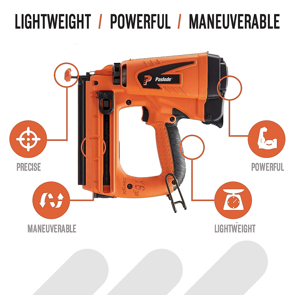 Paslode, Cordless Finish Nailer, 916000, 16 Gauge, Battery and Fuel Cell Powered, No Compressor Needed