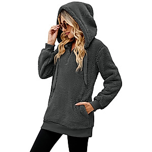 Yanekop Womens Hoodies Sherpa Pullover Sweater Fuzzy Fleece Sweatshirt Oversized Hoodie Cozy Outerwear with Pockets(A Dark Gray,S)