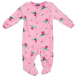 STAR WARS Baby Girls Baby Yoda Pajamas One Piece - Baby Footie Pajamas - Baby Girl Sleepers (Pink/Green, 6-9 Months)