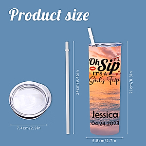 Custom Beach Tumblers for Women Cute Girl's Trip Cups Tumbler Personalized Insulated Tumbler Cup with Lid Straw for Friends Girls Trip Favor Gifts 2025 Bachelorette Trip Gift Family Vacation Cups