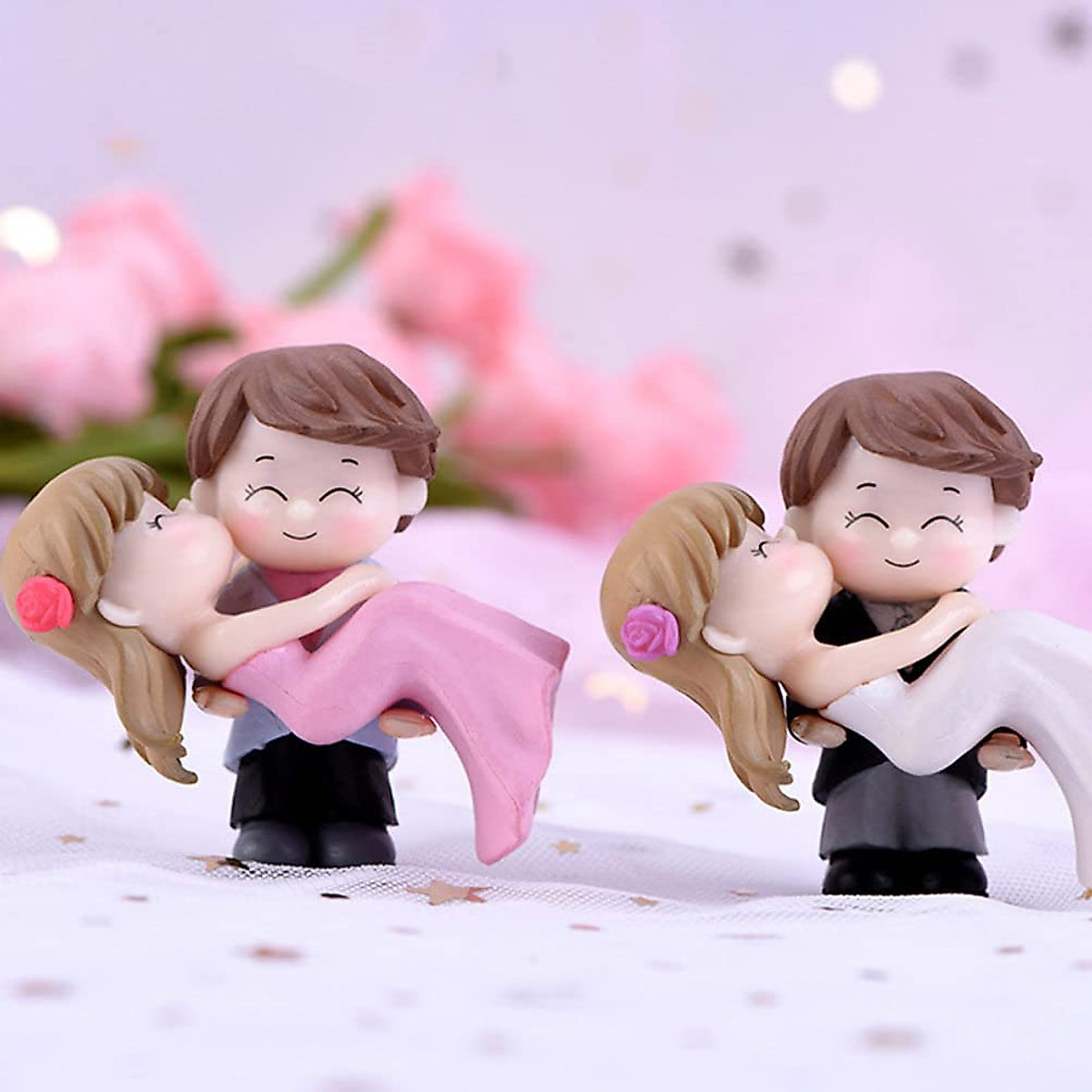 NUOBESTY Cake Ornament Wedding, Groom and Bride Couple Figures Resin Decoration for Wedding Engagement Bridal Shower Ornament 2pcs Wedding Decor