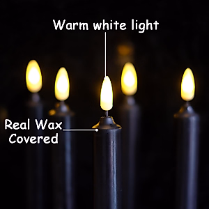 NONNO & ZGF 6PACK Real Wax Black Flameless 8'' Battery Powered Windows Candles with Remote and Timer & Candlestick. Removable Black Candleholders, Patented