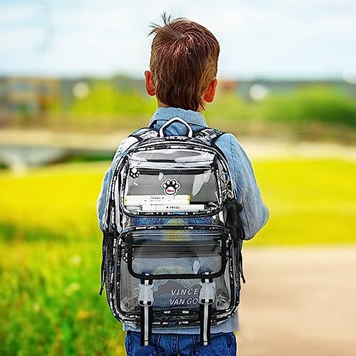 Maod Clear Backpack Stadium Approved for School, Transparent Book Bags Heavy Duty with Free Complimentary Gift (Black)