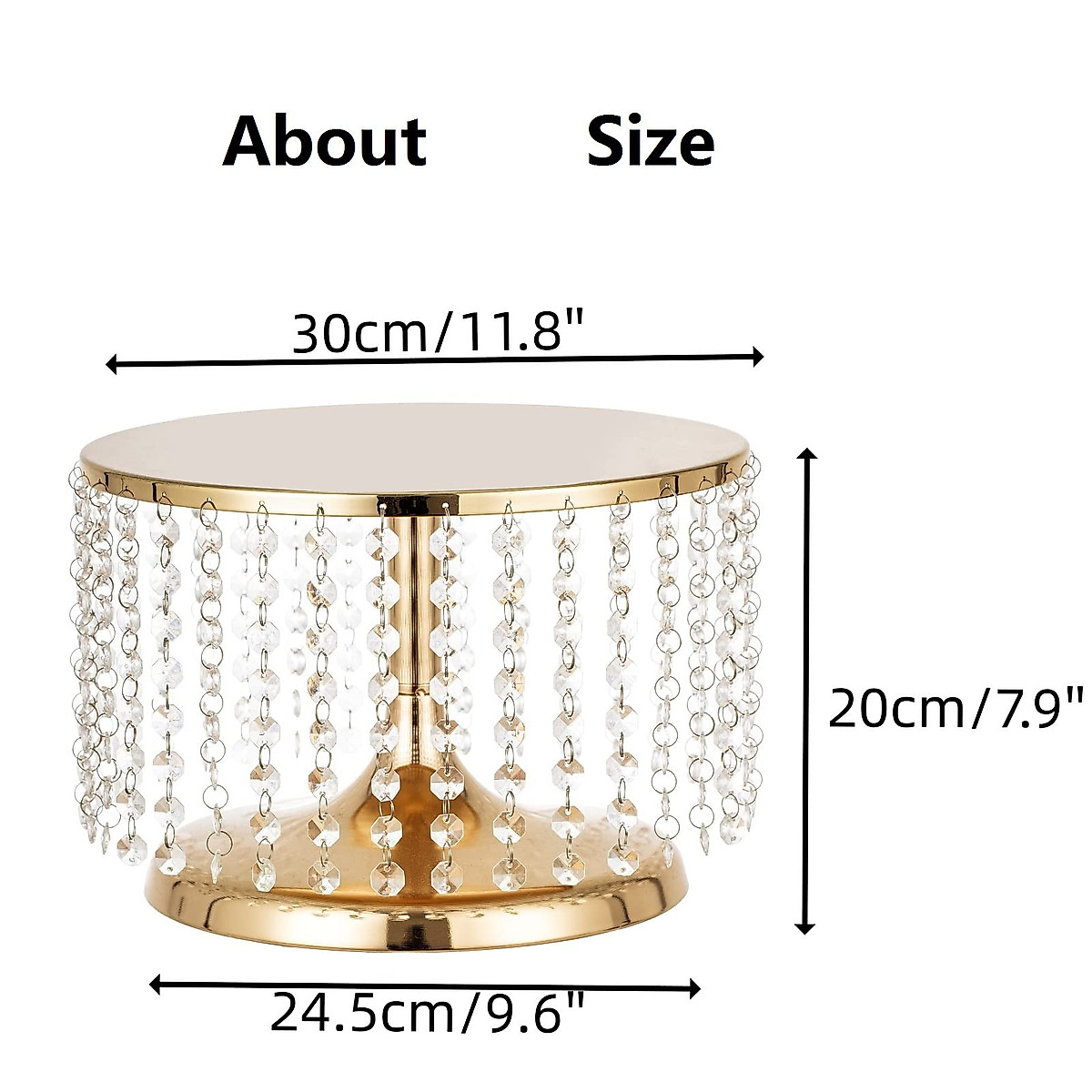 LANLONG Cake Stand for Dessert Table 12 Inch Gold Crystal Pendants Metal Cake Stand Serves as A Round Dessert Cupcake Display Plate for Table, Wedding, Party, Event