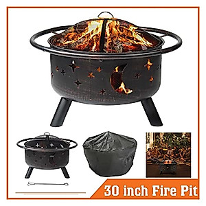 LIUXUEFE Outdoor Fire Pit, 30-inch wo-od-Burning Steel Grill, Fire Pit Bowl with Mesh Fire Pits, Fireplace Suitable for Backyard Camping and Picnic