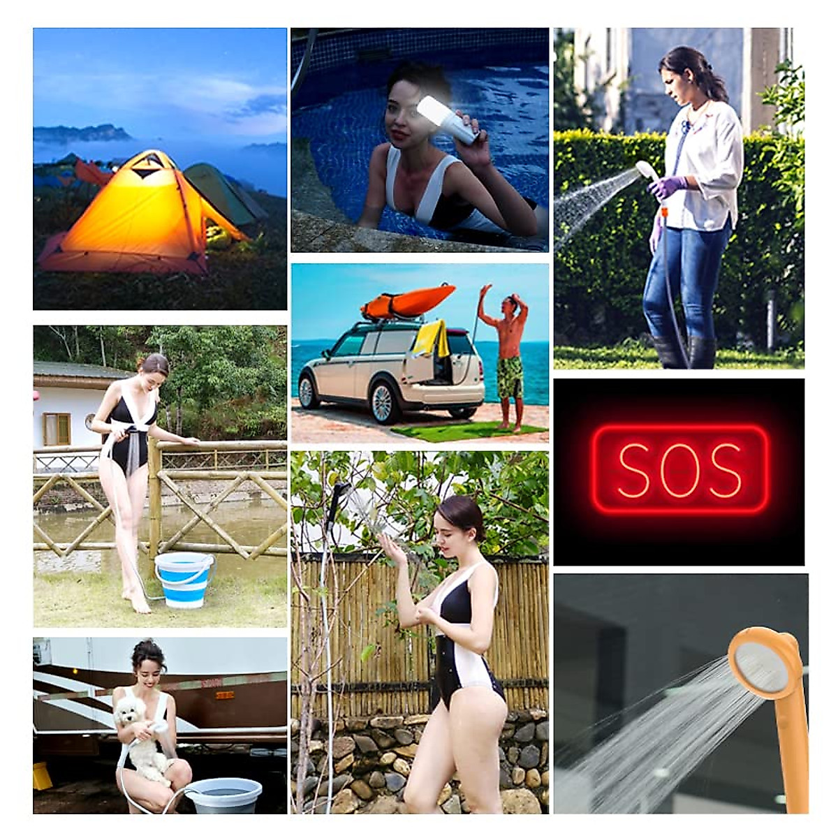 Portable Camping Shower, Handheld Camp Pump with Rechargeable 4400mAH Battery and 130LM Lighting Device for Outdoor Camping,Hiking,Traveling