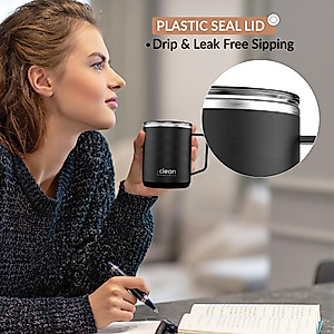 The Clean Hydration Company Coffee Cup Travel Mug Insulated - 12 Oz | Ceramic Lined Tumbler Cup with Lid | Reusable Office Mug | Double Wall Vacuum Eco-Friendly, BPA-Free