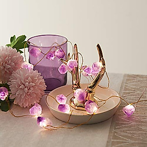 Nature Amethyst Crystal String Lights for Bedroom 6.5FT 20LEDs USB/Battery Operated Grape Crystal Light Pure Purple Fairy Lights Plug in for Natural Life Cute String Lights for Office