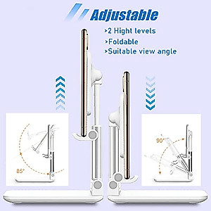 OGMAPLE Cell Phone Stand, Angle Height Adjustable Cell Phone Holder with Silicon Pad for Desk Fully Forldable Mobile Phone Holder Compatible with All Mobile Phones, MT-6, (White)
