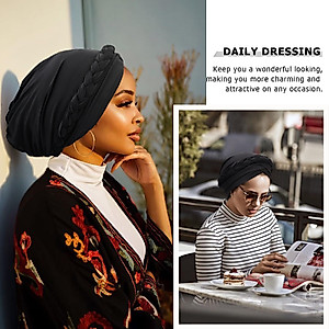 DRESHOW Turban Pre-Tied Twisted Braid Hair Cover Wrap Hat African Beanie Headwraps for Black Women Chemo Cancer Cap