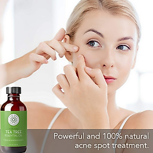 Pure Body Naturals Tea Tree Essential Oil, 4 Fl Oz with Dropper - Undiluted Therapeutic Grade for Your Face, Skin, Hair and Diffuser - 100% Pure Melaleuca Oil for Acne, Toenails