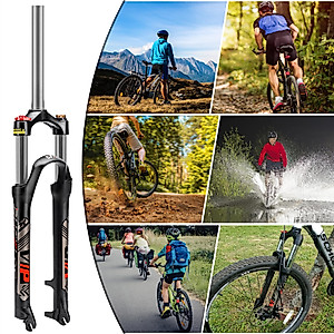 BUCKLOS 26/27.5/29 MTB Suspension Fork Travel 100mm, 28.6mm Straight Tube QR 9mm Crown Lockout Aluminum Alloy XC Mountain Bike Front Forks