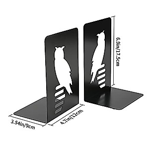 Bookends, Book Ends, Metal Bookend Heavy Duty Bookends for Shelve, Black Book Supports Non-Skid Book Stopper Cute Owl Bookshelf Holder for Office Home School, 1 Pair