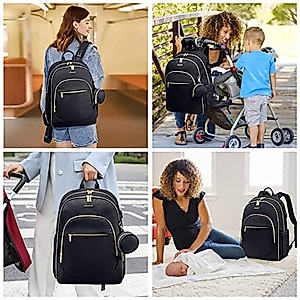 LOVEVOOK Diaper Bag Backpack, Baby Bags with Portable Changing Pad, Pacifier Case, Stroller Straps, Work Travel 15.6inch Laptop Back Pack for Moms Dads Black