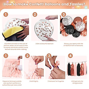 Black Rose Gold Birthday Party Decorations - Glittery Black Happy Birthday Banner(Pre-Strung), Tissue Paper Tassels Garland and Foil Confetti Balloons for Women Girls(Black Rose Gold).