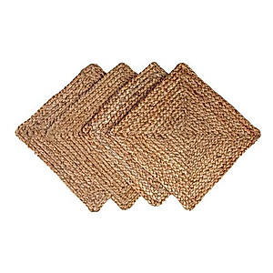 GLAMBURG Jute Braided Placemats Set of 4 Reversible, 100% Jute, Nonslip 13x13 Square Farmhouse Vintage Jute Placemats for Dining Table, Perfect for Indoor Outdoor, Natural