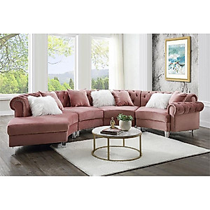 Acme Furniture Velvet Upholstered Sectional Sofa with 7 Pillows, Pink