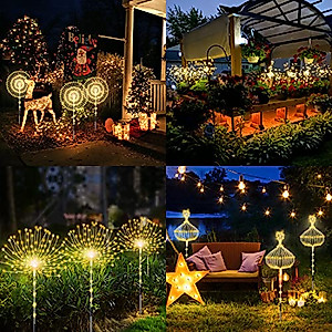 AOFLICT Solar Garden Lights, 4 Pack 126 LED Solar Firework Lights with Remote, 8 Lighting Modes Garden Firework Lights Outdoor Waterproof for Pathway, Backyard, Christmas, Party Decor (Warm White)