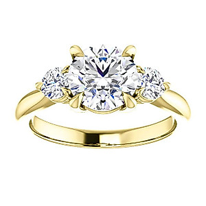 10K Solid Yellow Gold Handmade Engagement Ring 1.50 CT Round Cut Moissanite Diamond Solitaire Wedding/Bridal Ring Set for Women/Her, Surprise Ring Gifts for Her