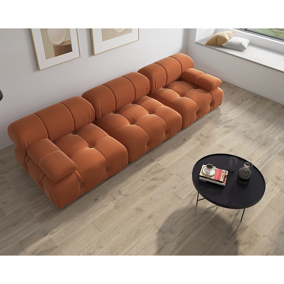 BOKIFOL Sectional Sofa, 104'' Modular Sectional Couch Modern Velvet Sofa 3-Seater Couch for Living Room, Apartment(Orange)