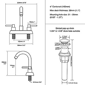 Brushed Gold Bathroom Faucet 2 Handle 4 Inches Centerset Vanity Sink Mixer Tap with Drain Assembly and cUPC Water Supply Lines SUS304 Stainless Steel