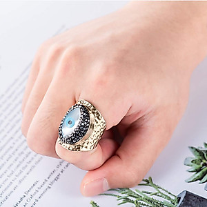 Jeka Evil Eye Rings for Women Girls Elegant Cuff Jewelry 18K Gold Plated Aniversary Religious Good Luck Protection Gift Rakhi Gift for Sister