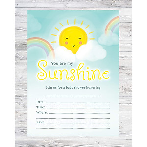 You are My Sunshine Gender Neutral 5x7 Baby Shower Invitations - 24 invites and 24 White envelopes