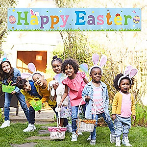 Happy Easter Banner Spring Bunny Egg Flower Theme Sign Easter Day Home Indoor Outdoor Decoration Rustic Farmhouse Easter Wall Garland Party Supplies Photography Background