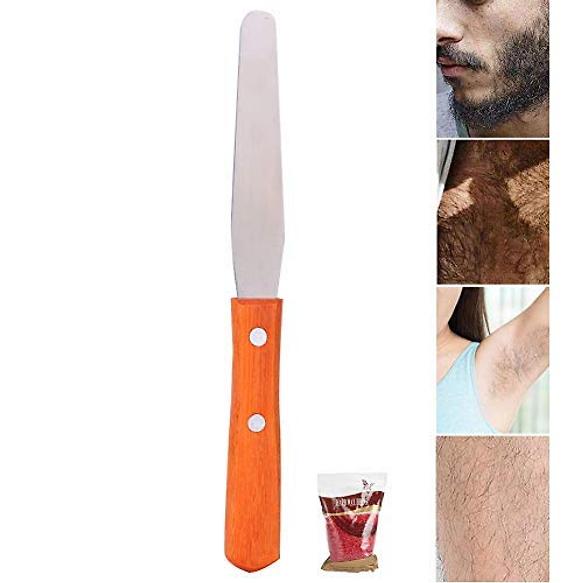 LAVEN Metal Straight Stainless Waxing Spatula Wax Applicator Spatula Wooden Handle Craft Stick for Body Hair Removal