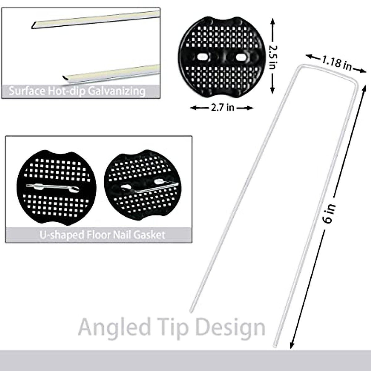 100 pcs 6 inch U-Shaped Landscape Staples and 10 pcs Fixing Gasket Sets, Garden Landscape Staples are Suitable for Outdoor Irrigation Hoses, Artificial Turf Nails, Fixed Fences and Tents, etc.