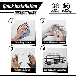 TRENDY PANDA Adhesive Shower Caddy with 4 Hooks Shower Organizer Rustproof and Stainless Steel Material, No Drilling Shower Shelf 2 Pack in Metal Black.