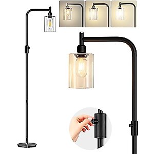 bulbeats 63IN Dimmable (Brightness Adjustable) Industrial Floor Lamp, Black Modern Standing Lamps with Clear Glass Lampshade, E26 LED Bulb Included, Farmhouse Floor Lamp for Living Room Bedroom