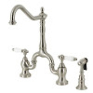 Kingston Brass KS7758PLBS English Country Bridge Kitchen Faucet, Brushed Nickel