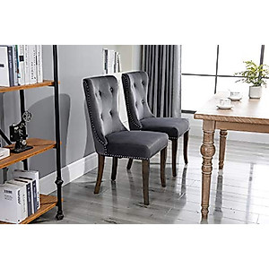 Harper&Bright Designs Set of 2 Victorian Dining Chair Upholstered Accent Chair with Upgraded Size 18.7'' x 19.7'' x 36.4 '' (Grey)