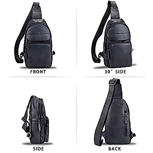 Genuine Leather Sling Bag Crossbody Purse Handmade Hiking Daypack Retro Shoulder Backpack Vintage Chest Bag (Darkgrey)
