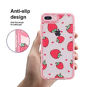 LSL Compatible iPhone 8 Plus Case iPhone 7 Plus Case Clear Cute Strawberry Pattern Design Soft TPU Anti-Drop Scratch Resistant Heavy Duty Protective Wireless Slim Thin Pink Phone Cover for Women Girls