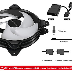 upHere Long Life 120mm 3-Pin High Airflow Quiet Edition Rainbow LED Case Fan for PC Cases, CPU Coolers, and Radiators 3-Pack,(PF120CF3-3)