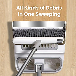 Upgraded Broom with Dustpan Combo Set,Aluminum Dustpan Lip,51” Long Handle,Transparent Window,Ideal for Sweeping Indoor Outdoor Kitchen Household Cleaning (White)