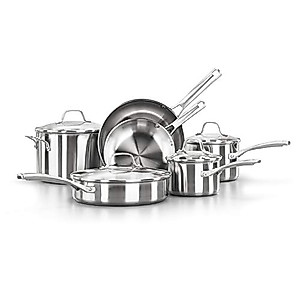 Calphalon 10-Piece Pots and Pans Set, Stainless Steel Kitchen Cookware with Stay-Cool Handles and Pour Spouts, Dishwasher Safe, Silver