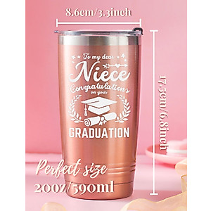 Onebttl Niece Gifts from Aunt, Insulated Stainless Steel Coffee Mug Tumbler with Lid and Straw, from Uncle, Perfect for Birthday, Christmas, 20oz/590ml, Rose Gold - Graduation