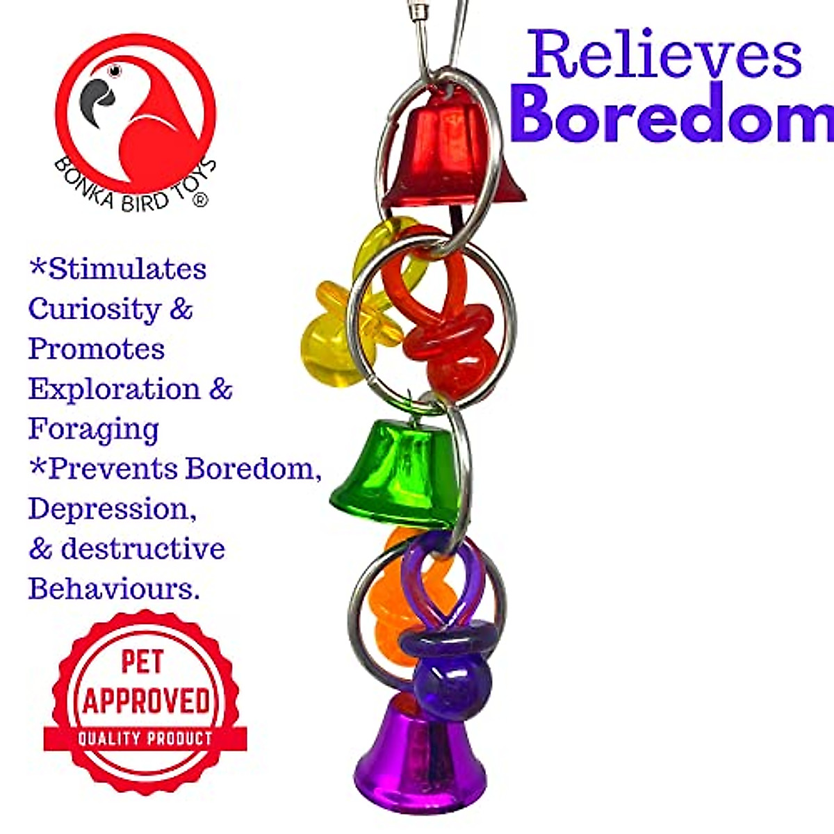 1235 Bell Pull Bonka Bird Toys Durable Colorful Rings Pacifier Budgie Cockatiel Parakeet Lovebird