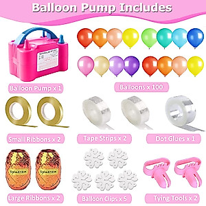 Balloon Pump, Portable Balloon Pump Electric with 100 Balloons, Balloon Inflator Air Pump Balloon Blower Machine for Party Birthday Wedding Festival Decoration - [110V 600W]