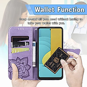 CCSmall for Oppo A17 Wallet Case for Women Girls, Shiny Butterfly Flower PU Leather Cover with Card Slot Holder Flip Phone Case for Oppo A17 Rhinestone Purple