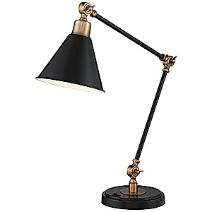 360 Lighting Wray Modern Adjustable Desk Lamp 26 3/4" High with USB Charging Port Painted Black Brass Metal Cone Shade for Living Room Bedroom House Bedside Nightstand Home Office Reading