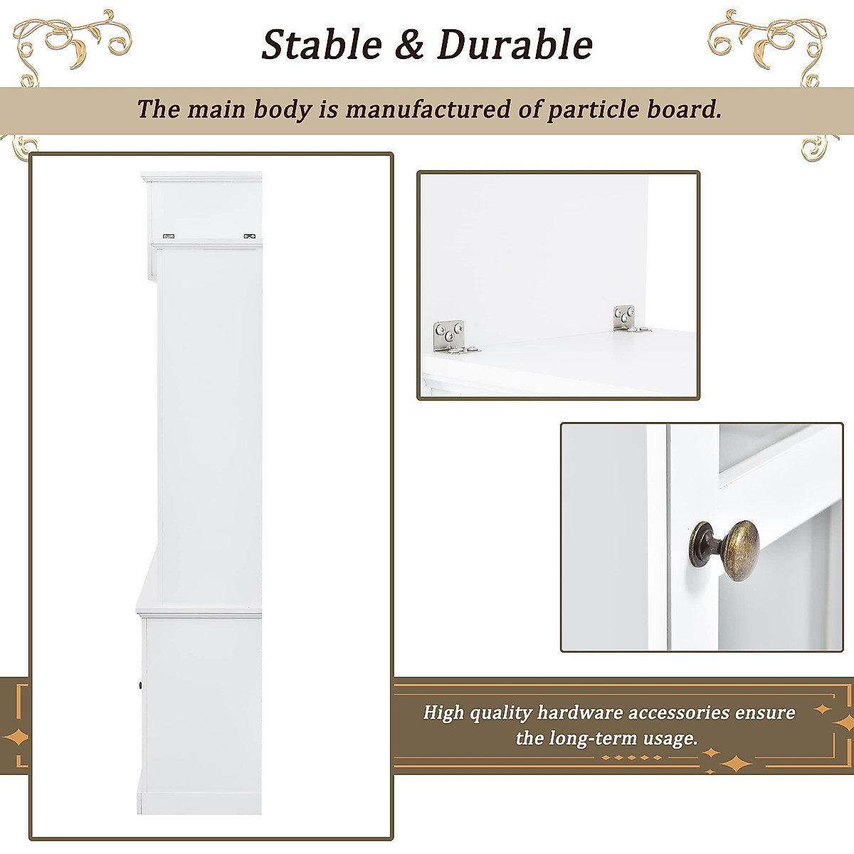 Multifunctional All in One TV Stand for TVs Up to 70'', Luxury Entertainment Wall Unit with Bridge and Tempered Glass Door, TV Stand Console Table with Top Cabinet for Living Room (White-70)