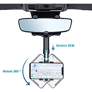 wancalo 2023 Retractable Car Phone Holder -【New Version】 Multifunctional Rearview Mirror Holder, 360° Rotatable Rear View Mount for All Phones