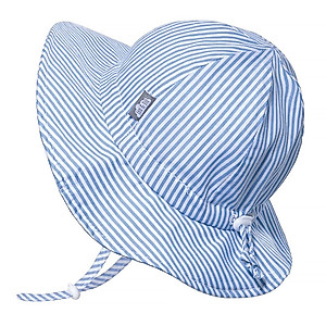 JAN & JUL Newborn Boy Beach Sun-Hat for Baby, Adjustable Strap (S: 0-6 Months, Blue Stripes)