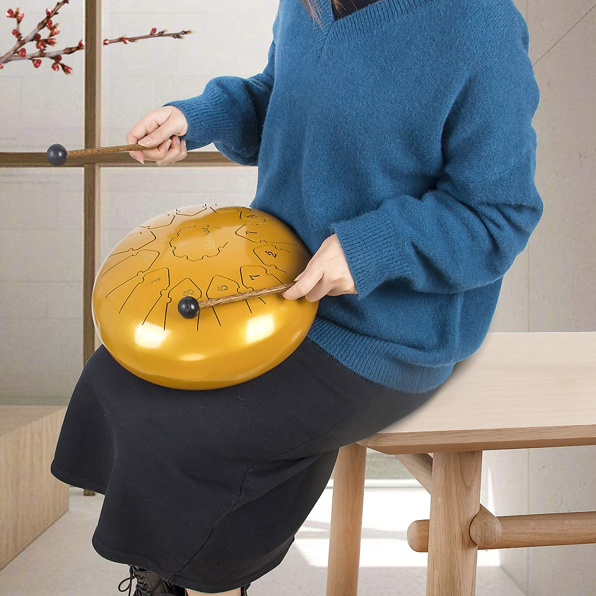 Steel Tongue Drum, lotmusic 13 Notes 12 Inches Percussion Instrument ，Tank Drum - Handpan Drum Kit - Drum Mallets Padded Travel Carry Bag Music Book and Finger Picks for Beginner Adult Kids，C Major