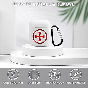 Knights Templar Round Seal Silicone AirPods Case Protective Cover Compatible with AirPods 2 & 1 with Keychain
